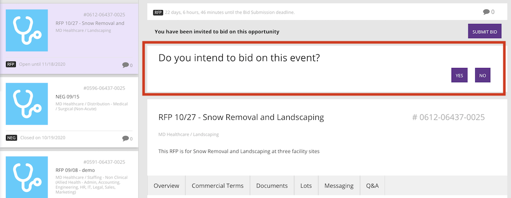 Submitting your Intent to Bid – Premier Purchased Services